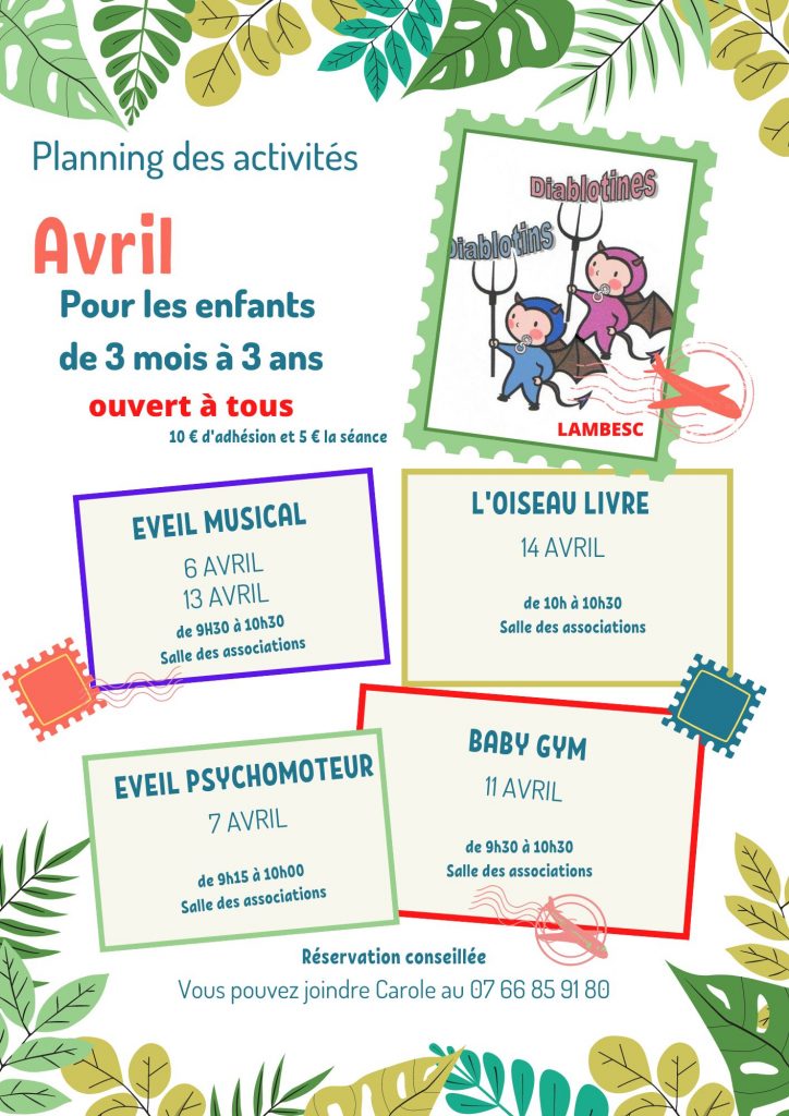 LES COPAINS DES DIABLOTINS : activités d’AVRIL – Diablotins – Diablotines